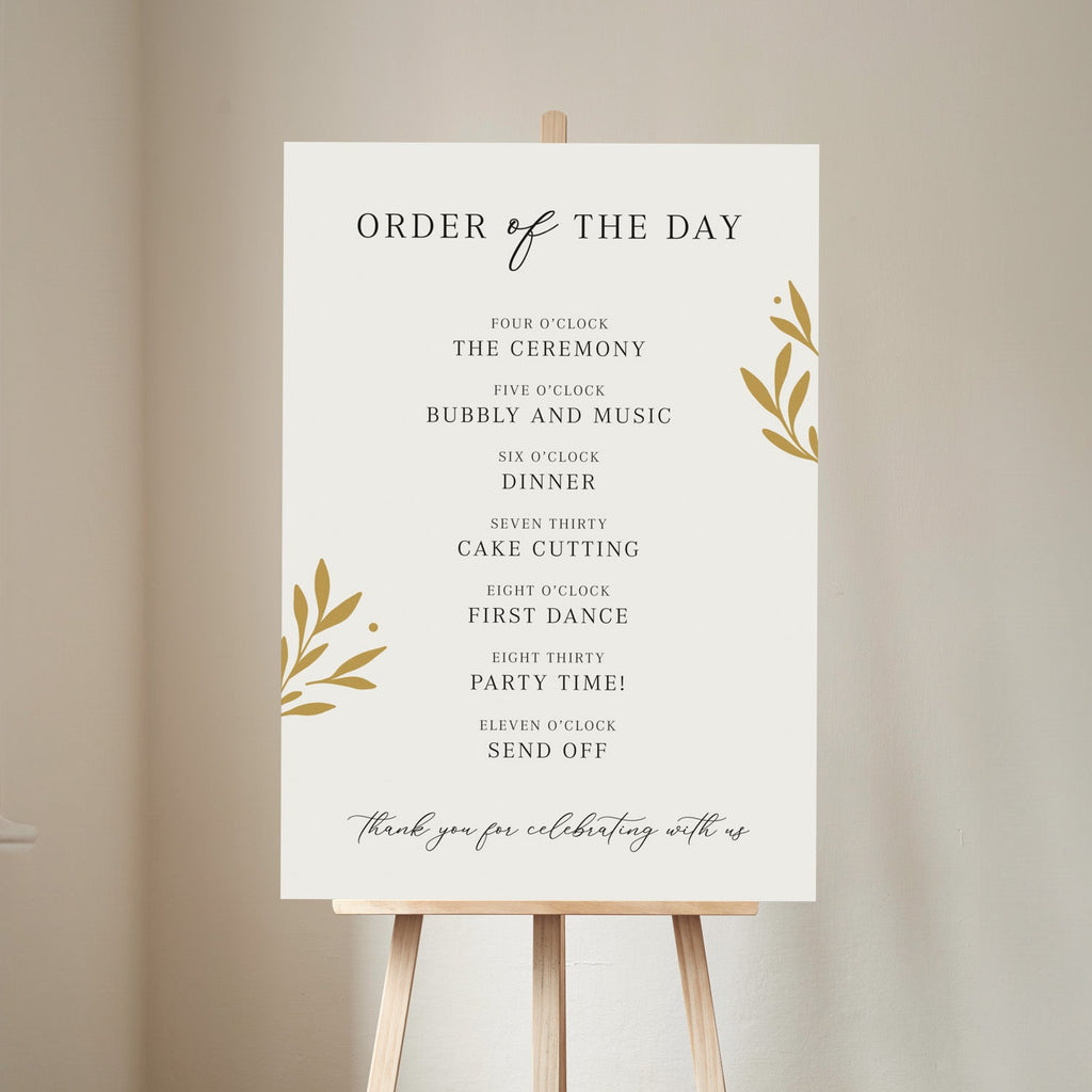 Printed Leaves Order of the Day Wedding Sign – No Ordinary Weddings