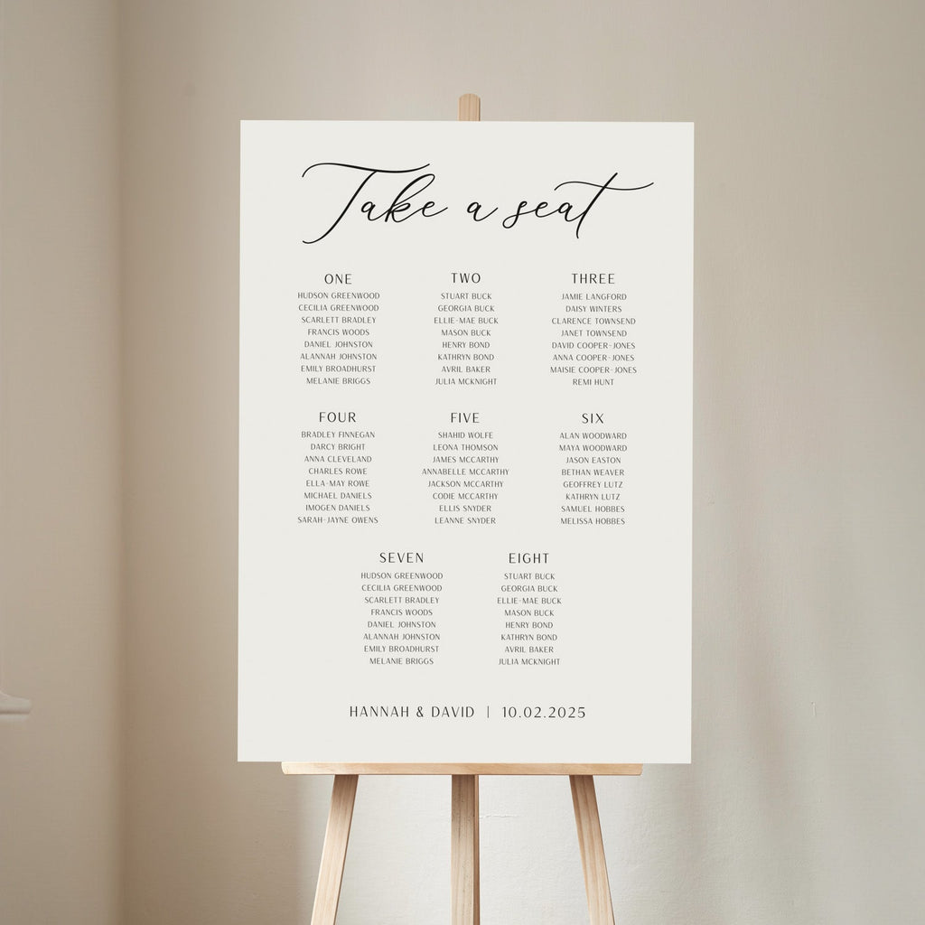 Simple Elegance Wedding Seating Plan Sign – No Ordinary Weddings
