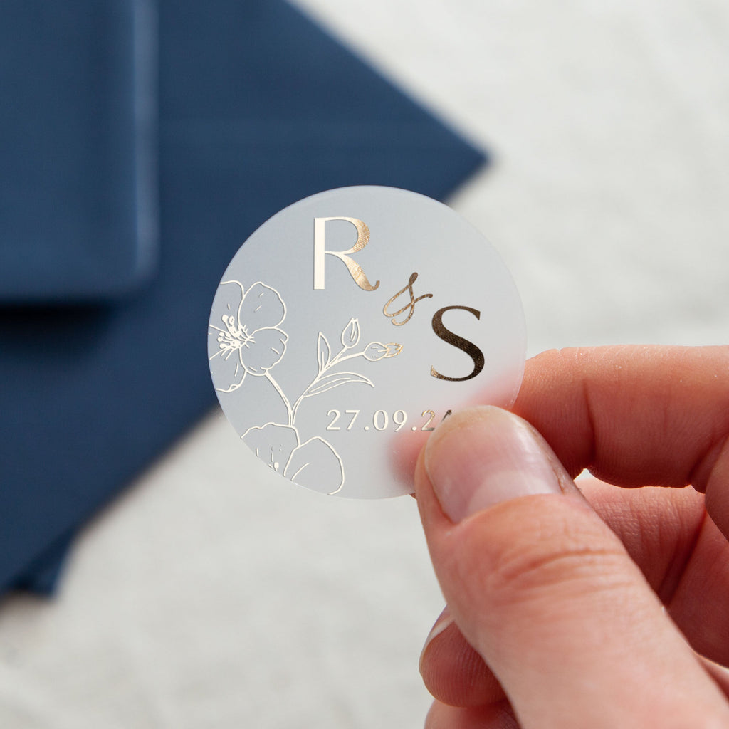 Blossom Initials & Date Foiled Wedding Stickers – No Ordinary Weddings