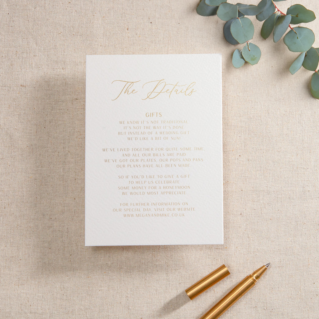 Simple Elegance Foiled Invitation Insert Card – No Ordinary Weddings