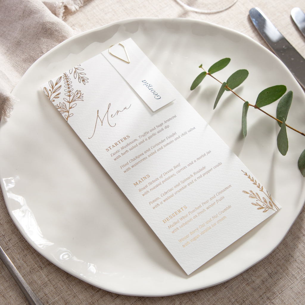 Meadow Foiled Wedding Menus – No Ordinary Weddings