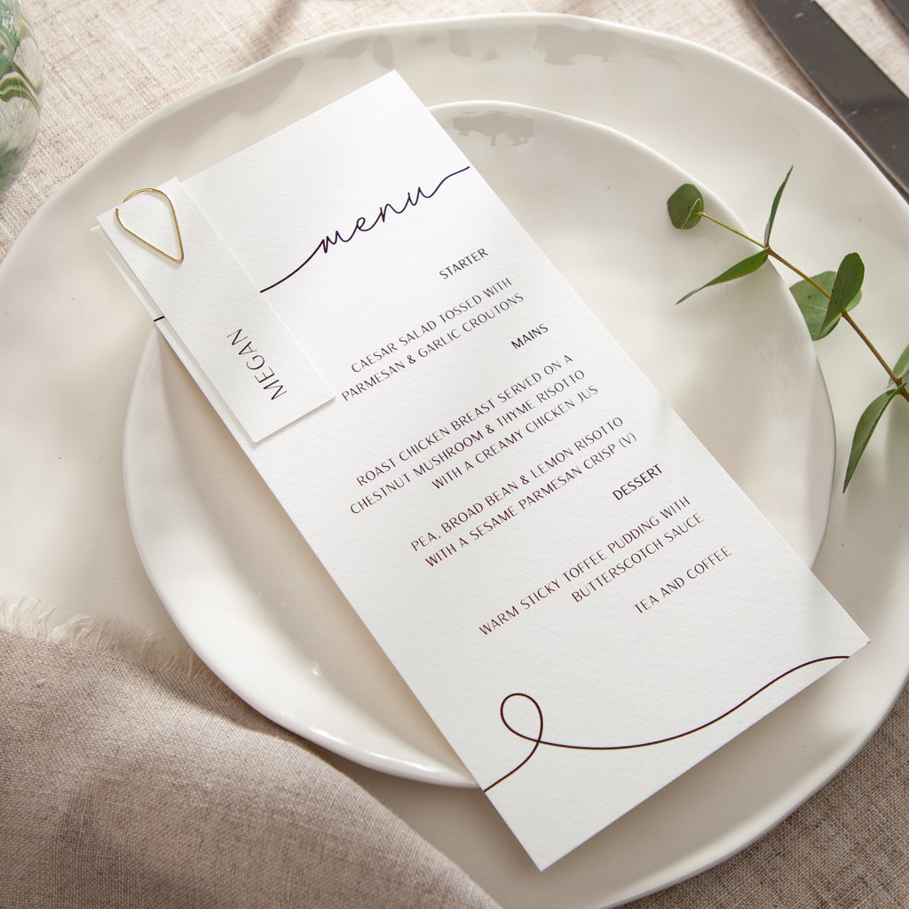 Minimal Script Wedding Menus – No Ordinary Weddings