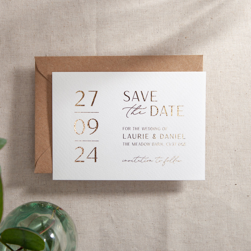 Modern Elegance Foiled Save the Date with Bold Date – No Ordinary Weddings