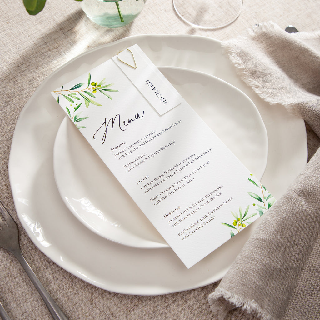 Olive Wedding Menus – No Ordinary Weddings